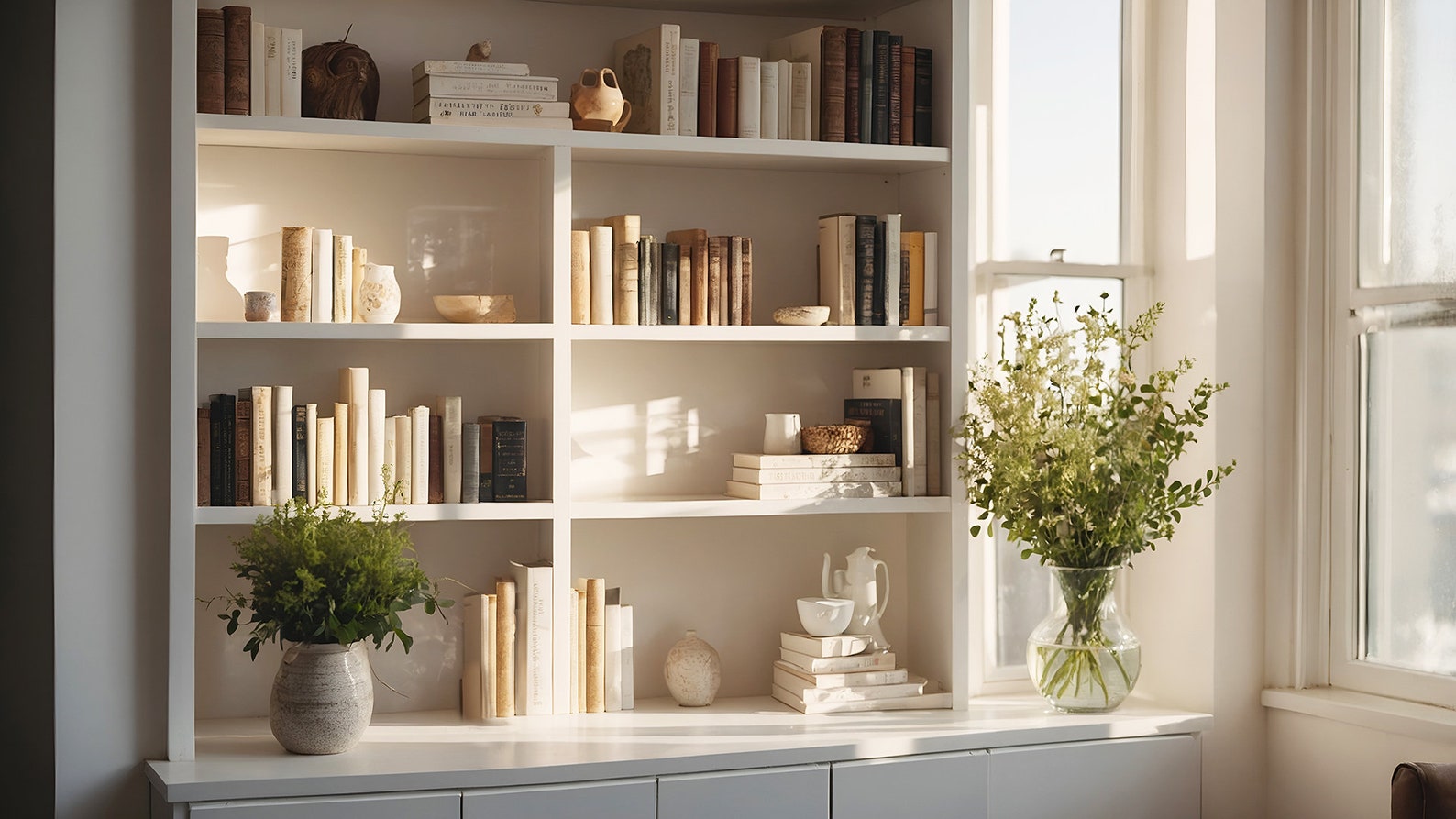 Zoom Background White Bookshelf and Window, Morning Light Virtual Home ...