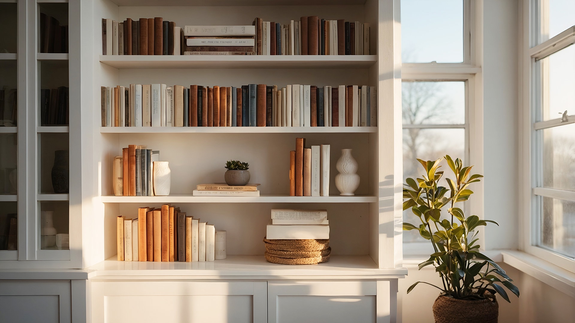 Zoom Background White Bookshelf and Window, Morning Light Virtual Home ...