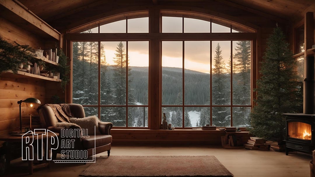 Winter Zoom Background Rustic Cabin Virtual Office for Online Meetings ...