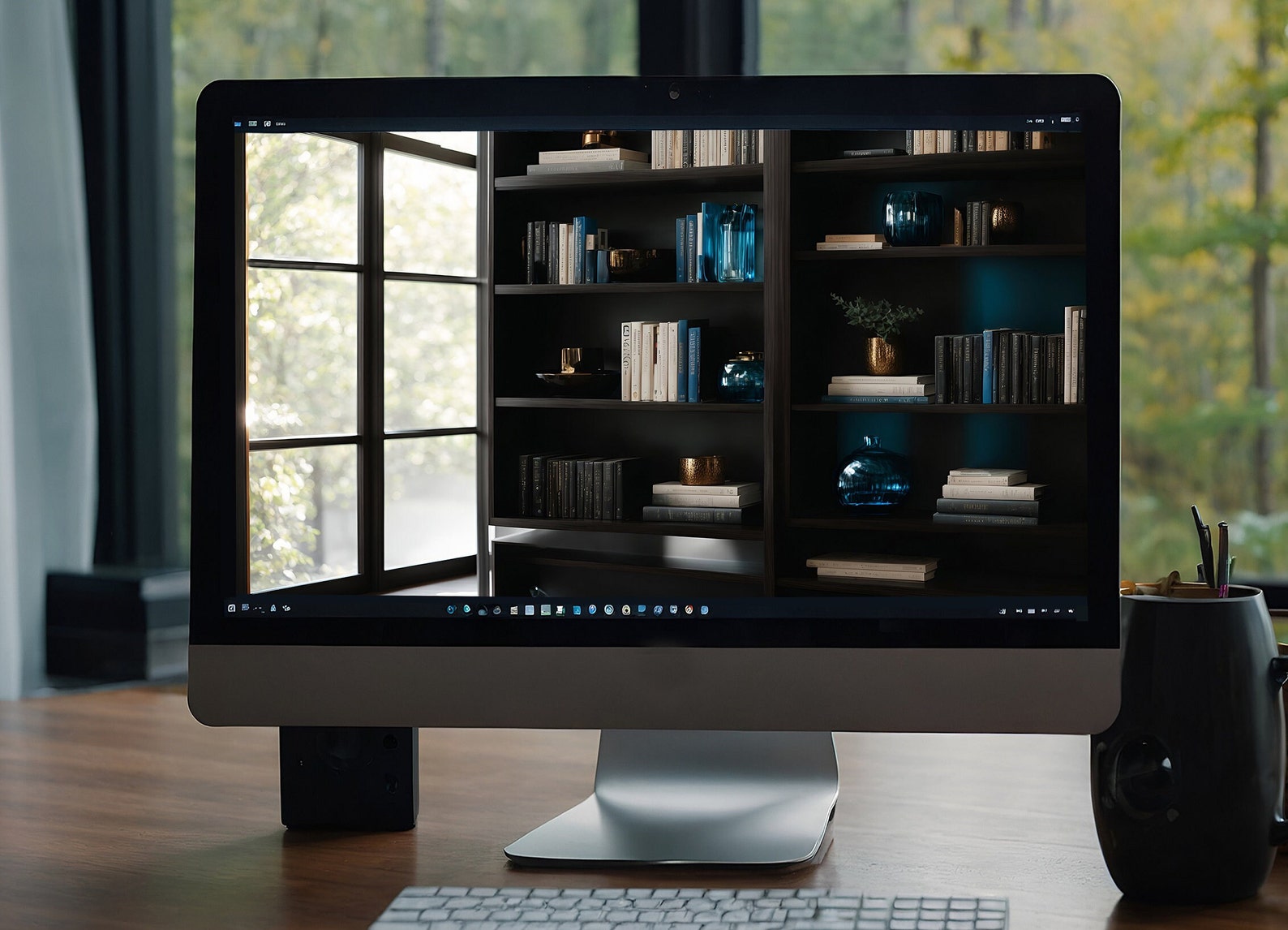 Virtual Background Modern Black Bookcase for Zoom, Home Office ...