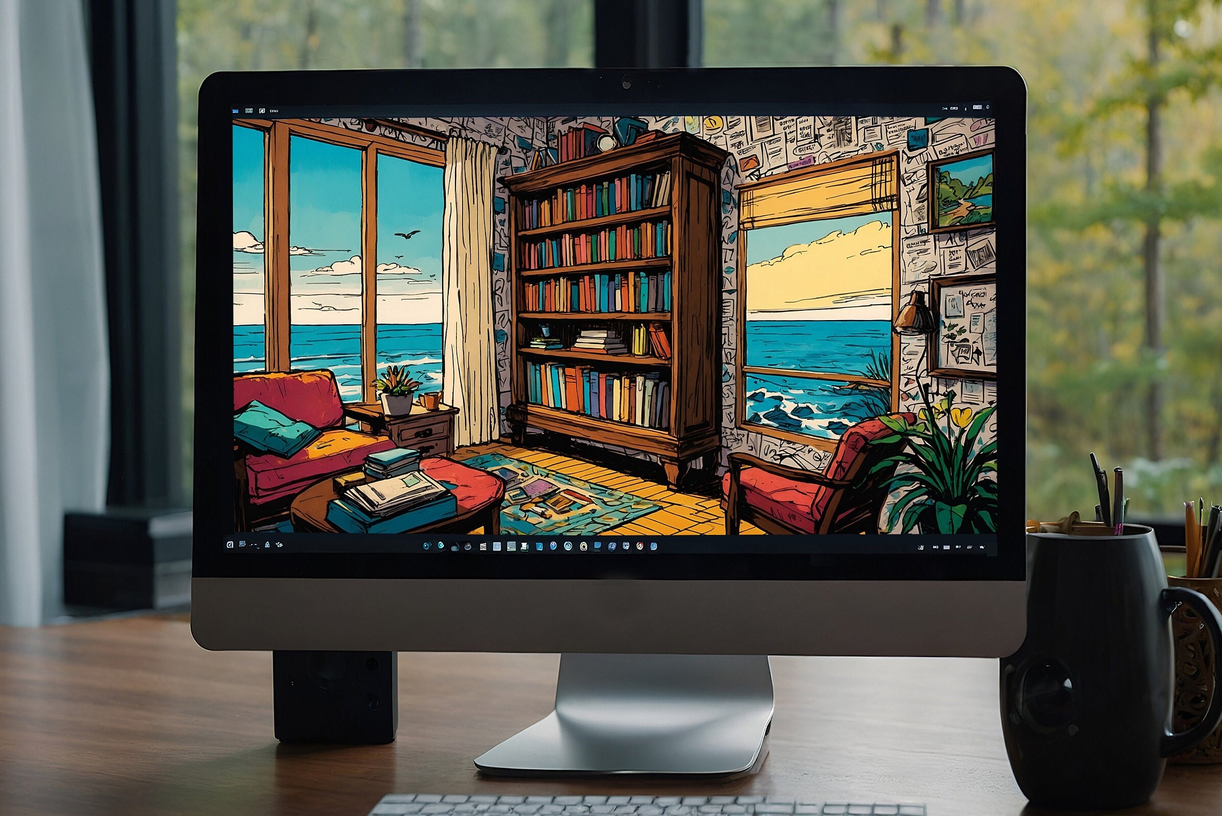 Vintage Comic Style Virtual Background for Zoom Meetings, Home Office ...