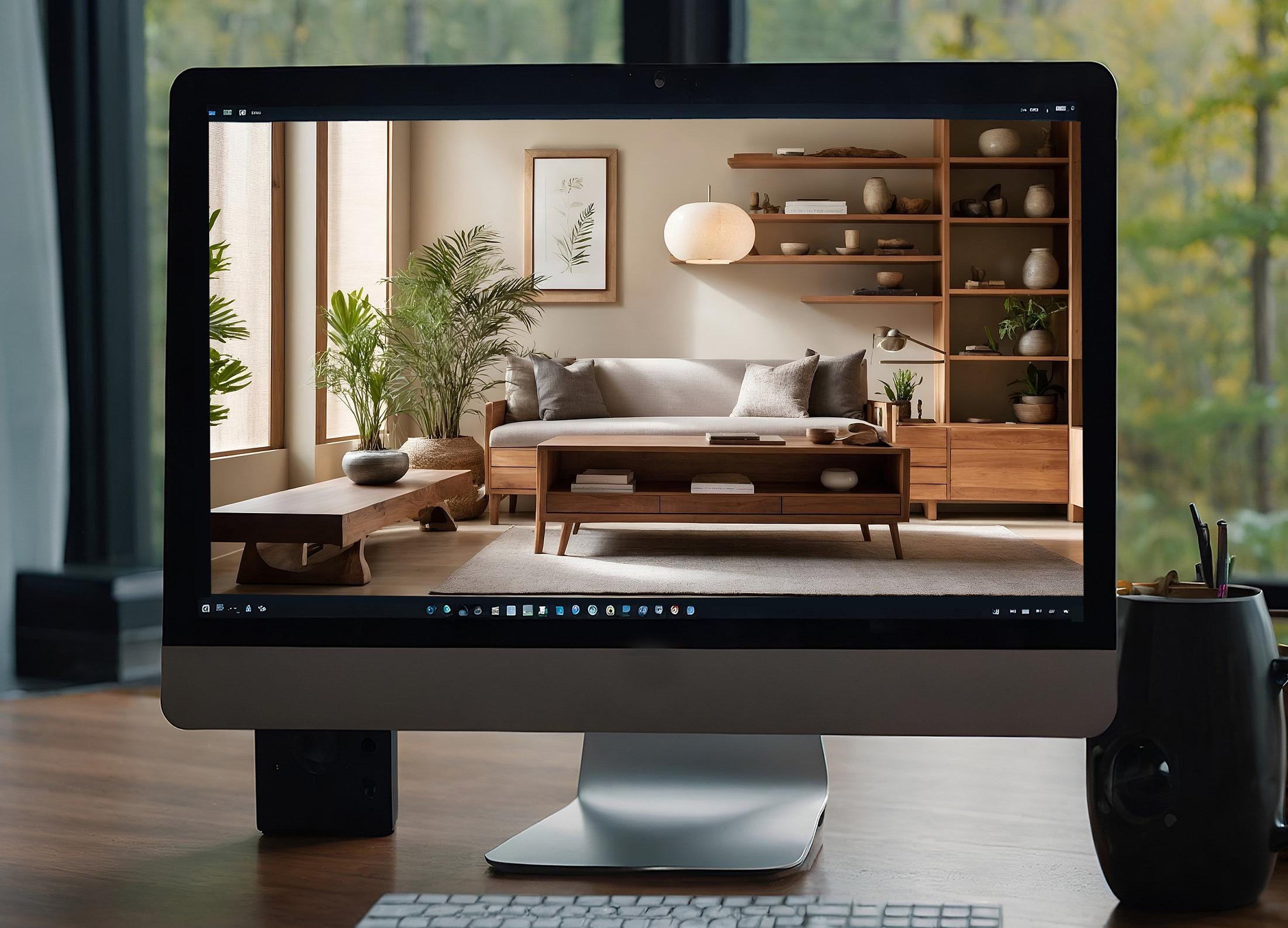 Zen Calming Background for Zoom and MS Teams Meetings, Modern Office ...