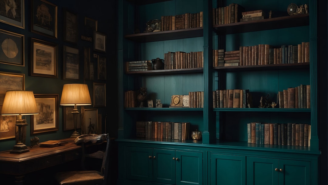 Virtual Modern Bookshelf Background for Zoom Meetings, Mysterious Dark ...