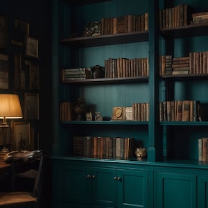 Virtual Modern Bookshelf Background for Zoom Meetings, Mysterious Dark ...