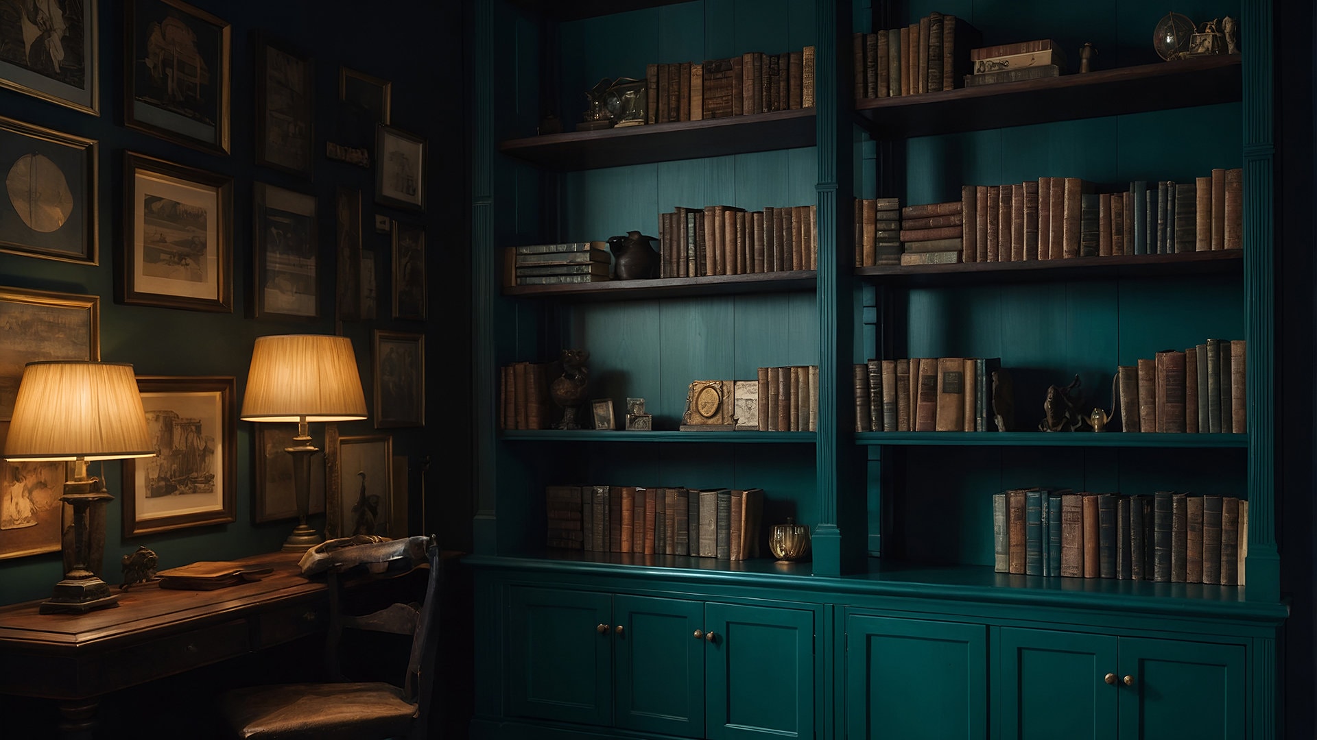 Virtual Modern Bookshelf Background for Zoom Meetings, Mysterious Dark ...