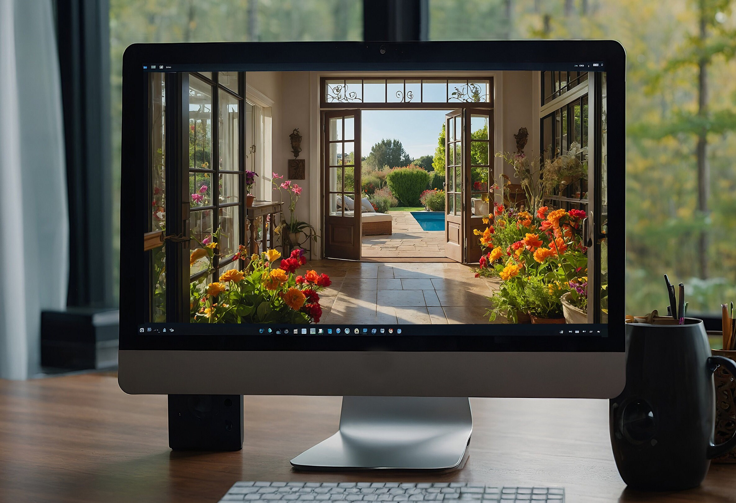 Backyard Flower Garden Zoom Background, Natural Virtual Spring Home ...