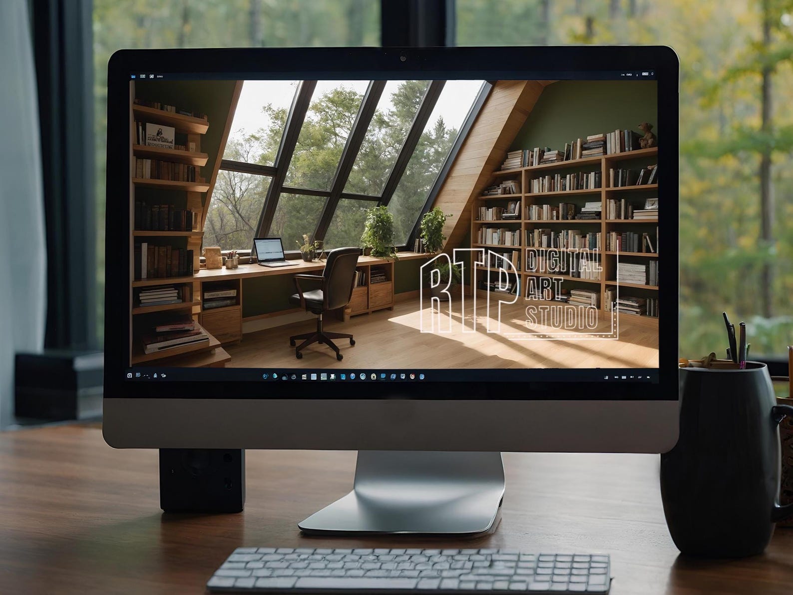 Zoom Background Loft Office With Skylights and Bookshelves for Zoom, MS ...