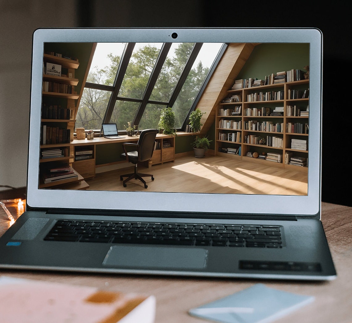 Zoom Background Loft Office With Skylights and Bookshelves for Zoom, MS ...