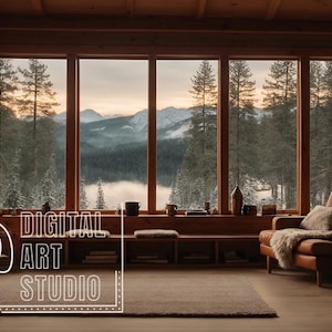 Winter Mountain Cabin Zoom Background Virtual Office for Online ...