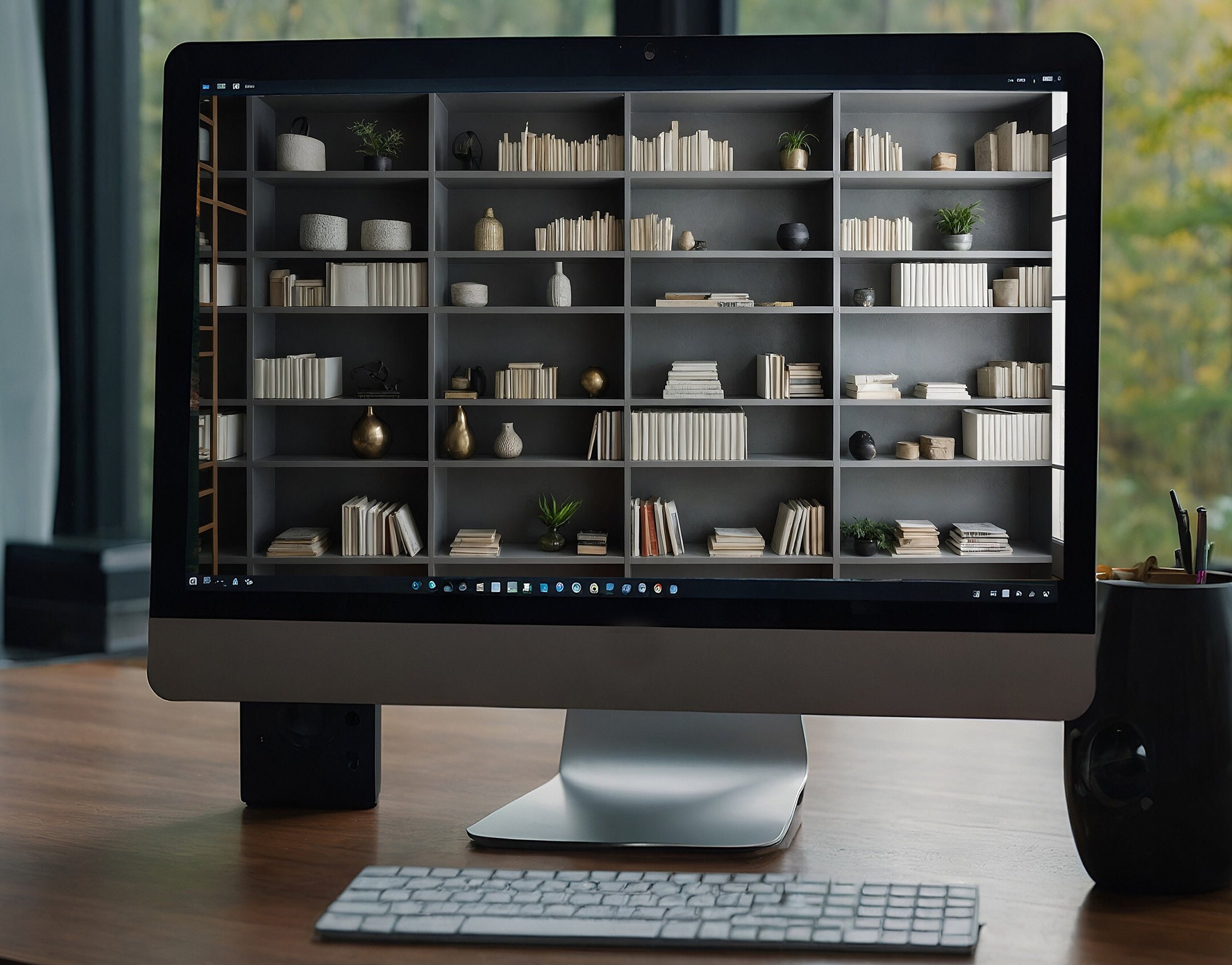 Virtual Modern Bookshelf Background for Zoom Meetings, Home Office ...