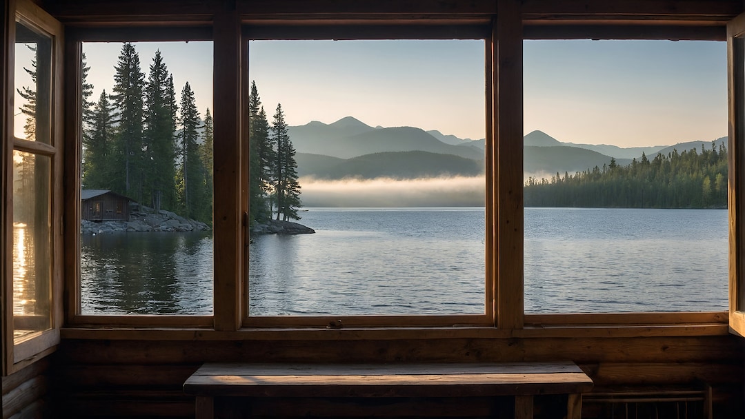 Lake View Zoom Background Virtual Office for Meetings, Cozy Cabin ...