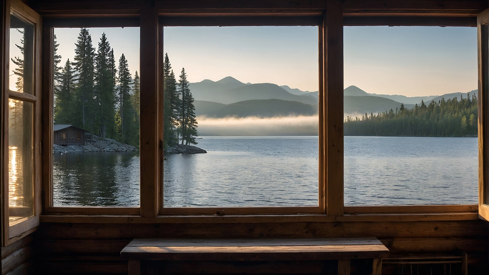 Lake View Zoom Background Virtual Office for Meetings, Cozy Cabin ...