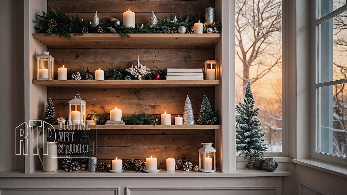 Winter Bookshelf Virtual Background Zoom Meetings, Christmas Themed Professional Home Office ...