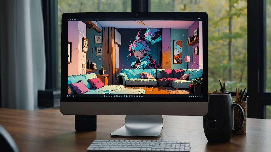 Anime Comic Book Style Living Room Virtual Background for Zoom ...