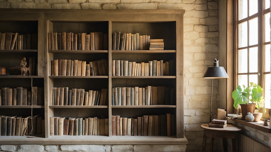 Zoom Background Vintage Bookshelf , Virtual Home Office Background for ...