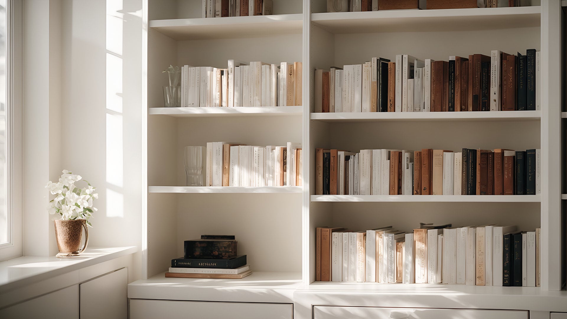 Zoom Background White Bookshelf and Window, Virtual Home Office ...
