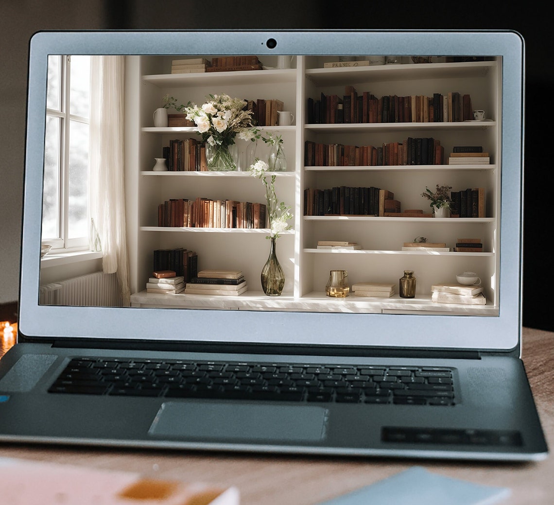 Virtual Home Office Background for Meetings, A Winter Bookshelf ...