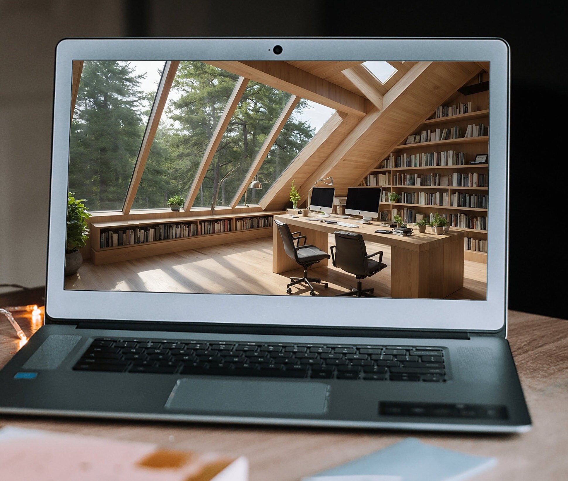 Zoom Background Loft Office With Skylights and Bookshelves for Zoom, MS ...