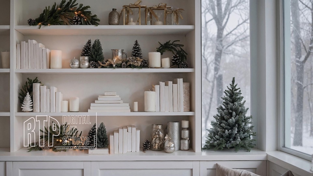 Winter Bookshelf Virtual Background Zoom Meetings, Christmas Themed ...