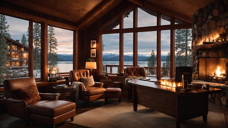 Cozy Zoom Background Rustic Tahoe Cabin Office for Virtual - Etsy