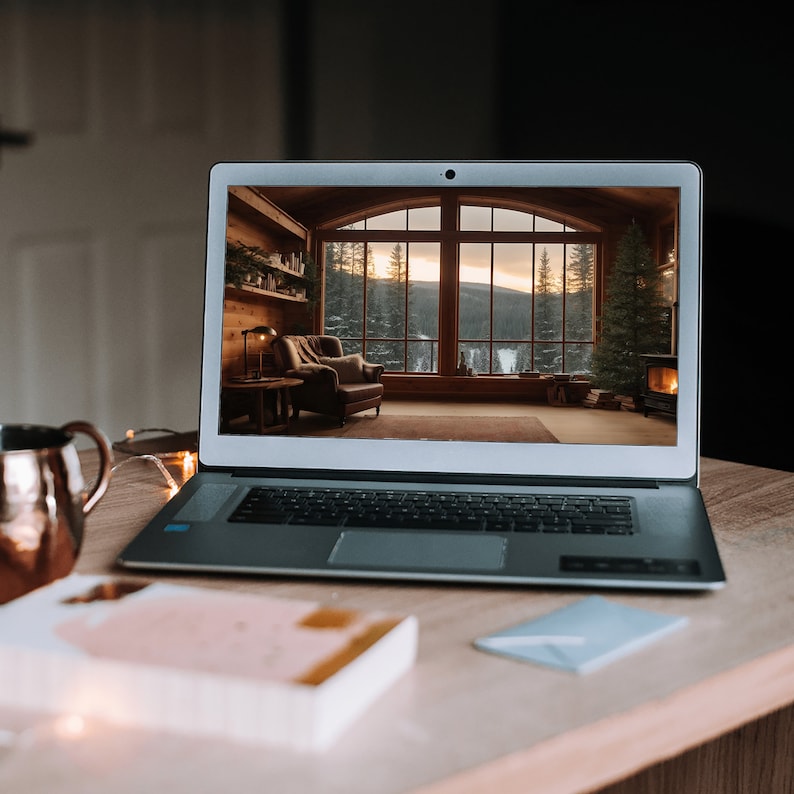 Winter Zoom Background Rustic Cabin Virtual Office for Online Meetings ...