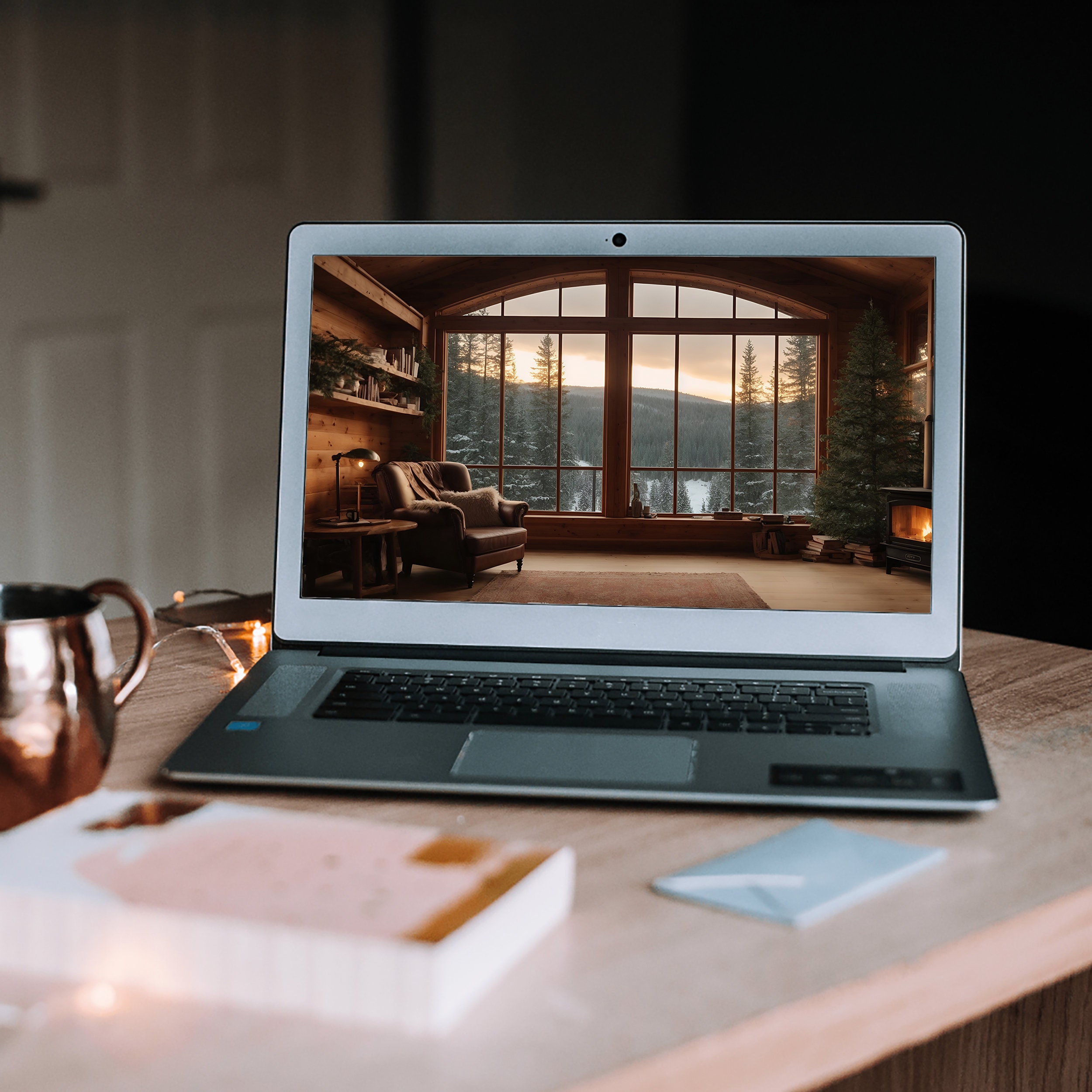 Winter Zoom Background Rustic Cabin Virtual Office for Online Meetings ...