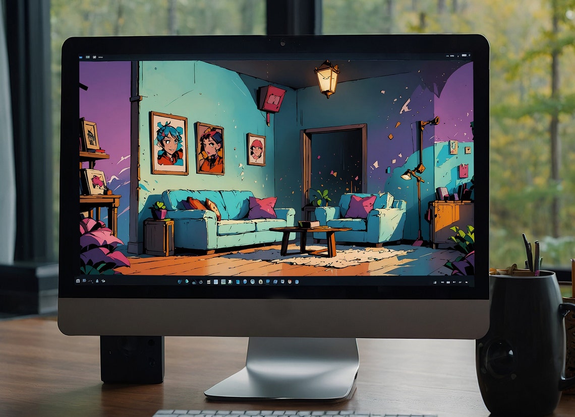 Anime Comic Book Style Living Room Virtual Background for Zoom ...