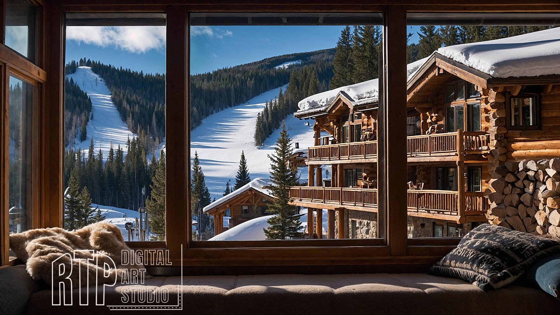 Winter Zoom Background, Ski Lodge Window Background for MS Teams, Webex ...