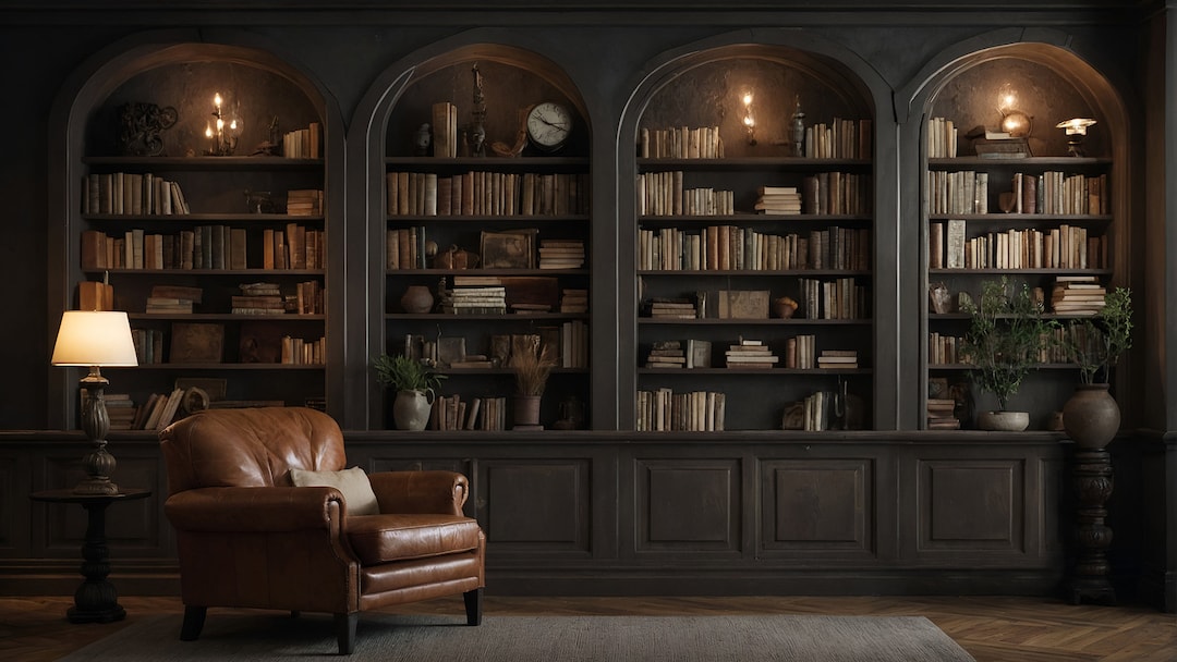 Virtual Background Gray Bookshelf for Zoom Meetings, Dark Academia Home ...