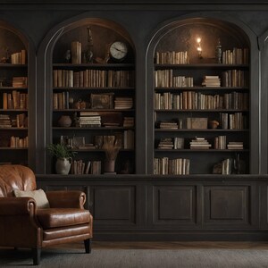 Virtual Background Gray Bookshelf for Zoom Meetings, Dark Academia Home ...