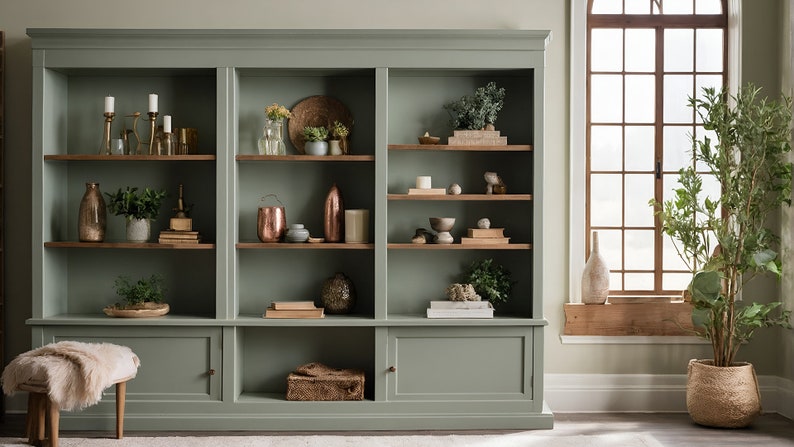 Virtual Background Blue/green Modern Farmhouse Bookcase for Zoom, Home ...