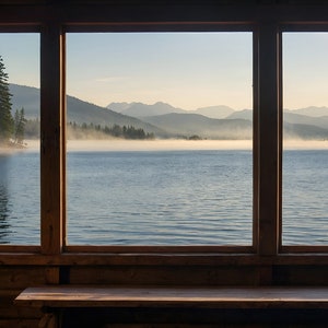 Lake View Zoom Background Virtual Office for Meetings, Cozy Cabin ...