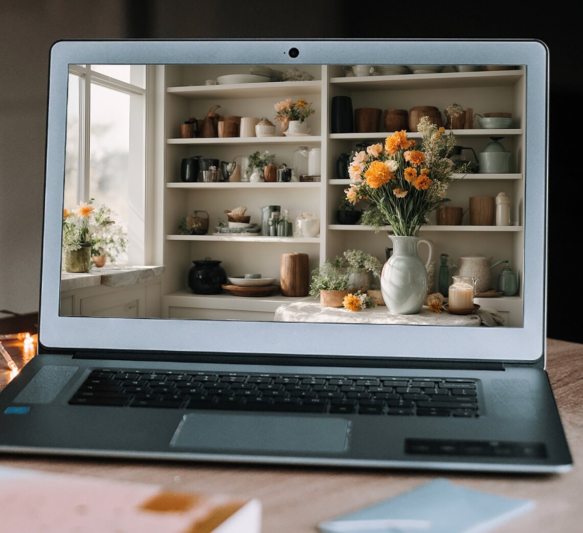 Virtual Background of a Rustic Spring Home Bookcase for Zoom, MS Teams ...
