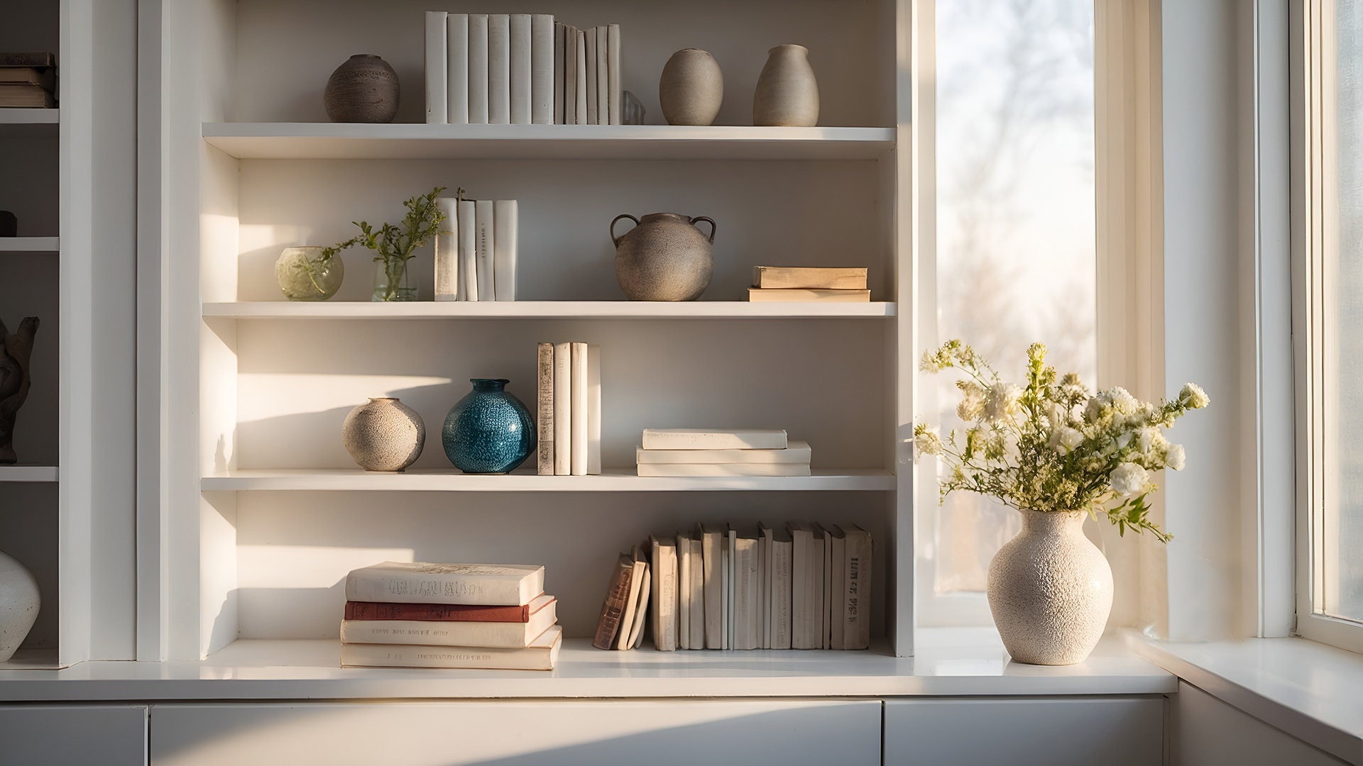 Zoom Background White Bookshelf and Window, Morning Light Virtual Home ...