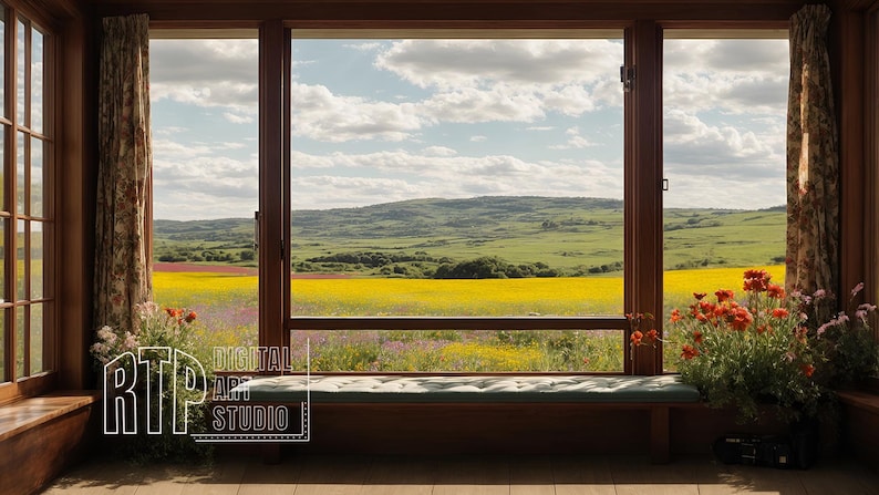 Spring Wildflowers Window Virtual Zoom Background , MS Teams, Webex ...