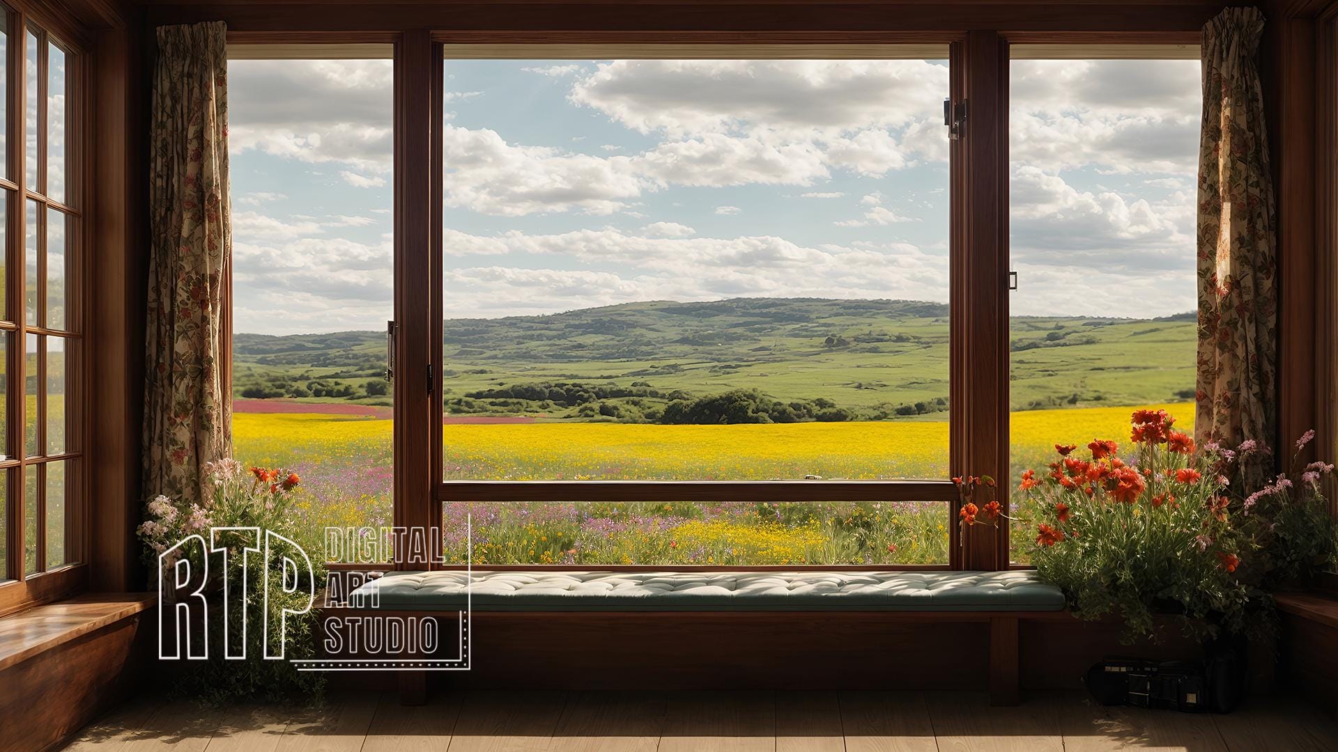 Spring Wildflowers Window Virtual Zoom Background , MS Teams, Webex ...