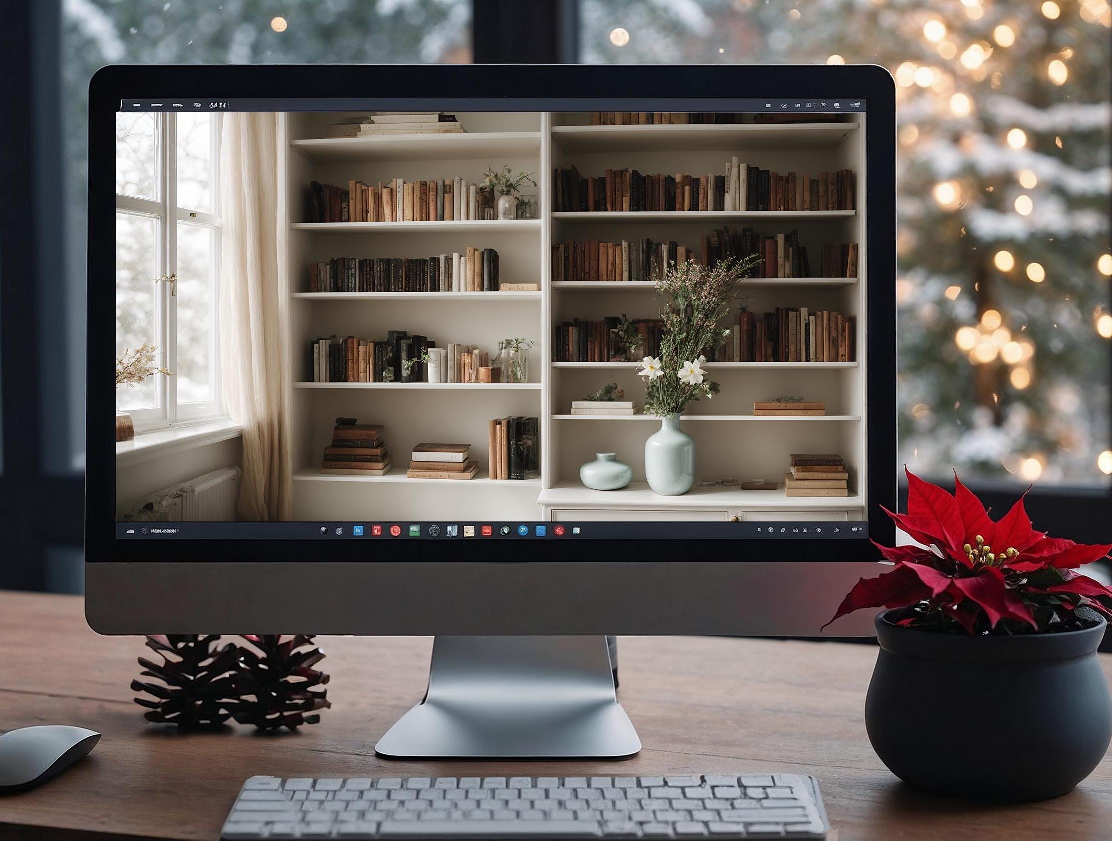 Virtual Winter Office Background for Meetings, A Home Bookshelf ...