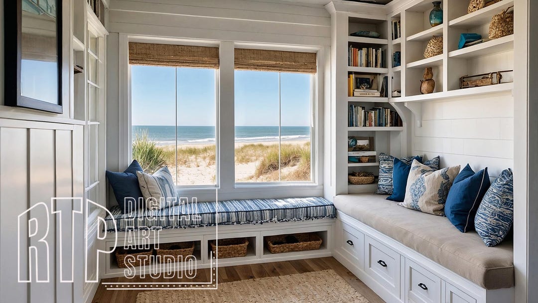 Coastal Farmhouse Ocean View Zoom Background, Virtual Boho Beach ...