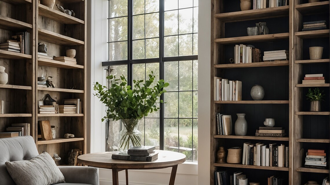 Virtual Background Farmhouse Bookshelf for Zoom Meetings, Home Office ...