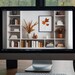 Modern Home Office Autumn Bookshelf Virtual Background for Zoom ...