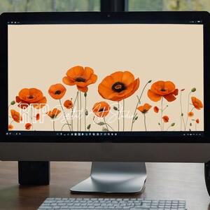 California Poppies Aesthetic Desktop Wallpaper Floral Neutral ...