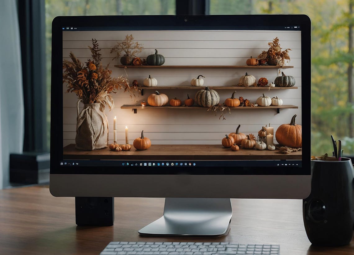 Virtual Background Autumn Bookshelf for Zoom Meeting, Fall Themed Home ...