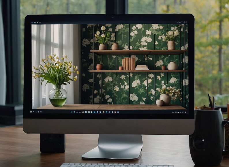 Aesthetic Background Wallpaper Elegant Green and White Floral Spring ...