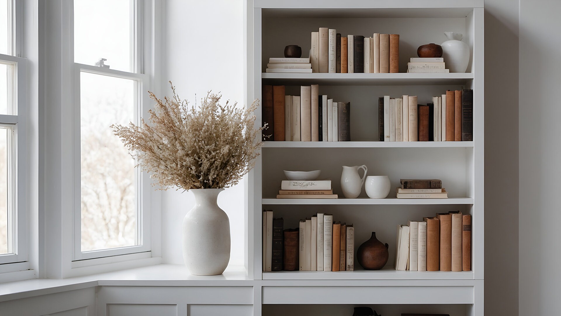 Zoom Background White Bookshelf and Window, Natural Light Virtual Home ...