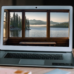 Lake View Zoom Background Virtual Office for Meetings, Cozy Cabin ...