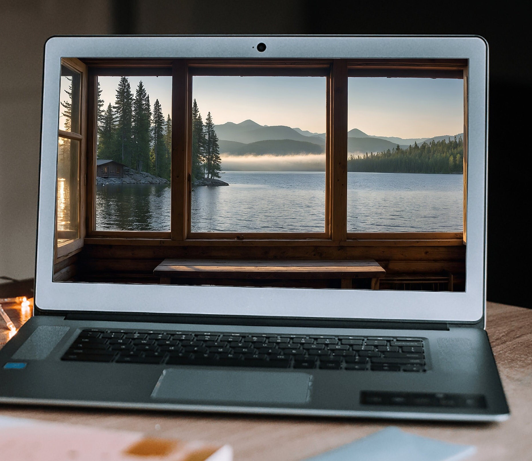 Lake View Zoom Background Virtual Office for Meetings, Cozy Cabin ...