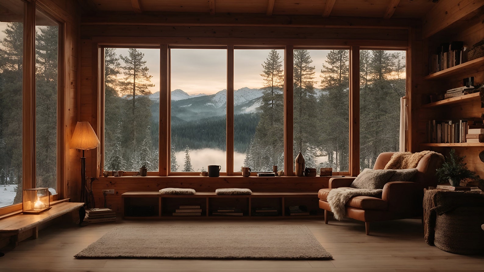 Winter Mountain Cabin Zoom Background Virtual Office for Online ...