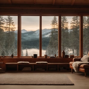 Winter Mountain Cabin Zoom Background Virtual Office for Online ...