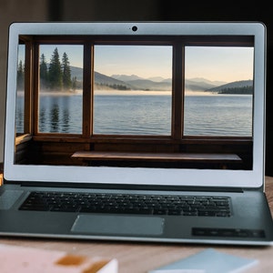 Lake View Zoom Background Virtual Office for Meetings, Cozy Cabin ...