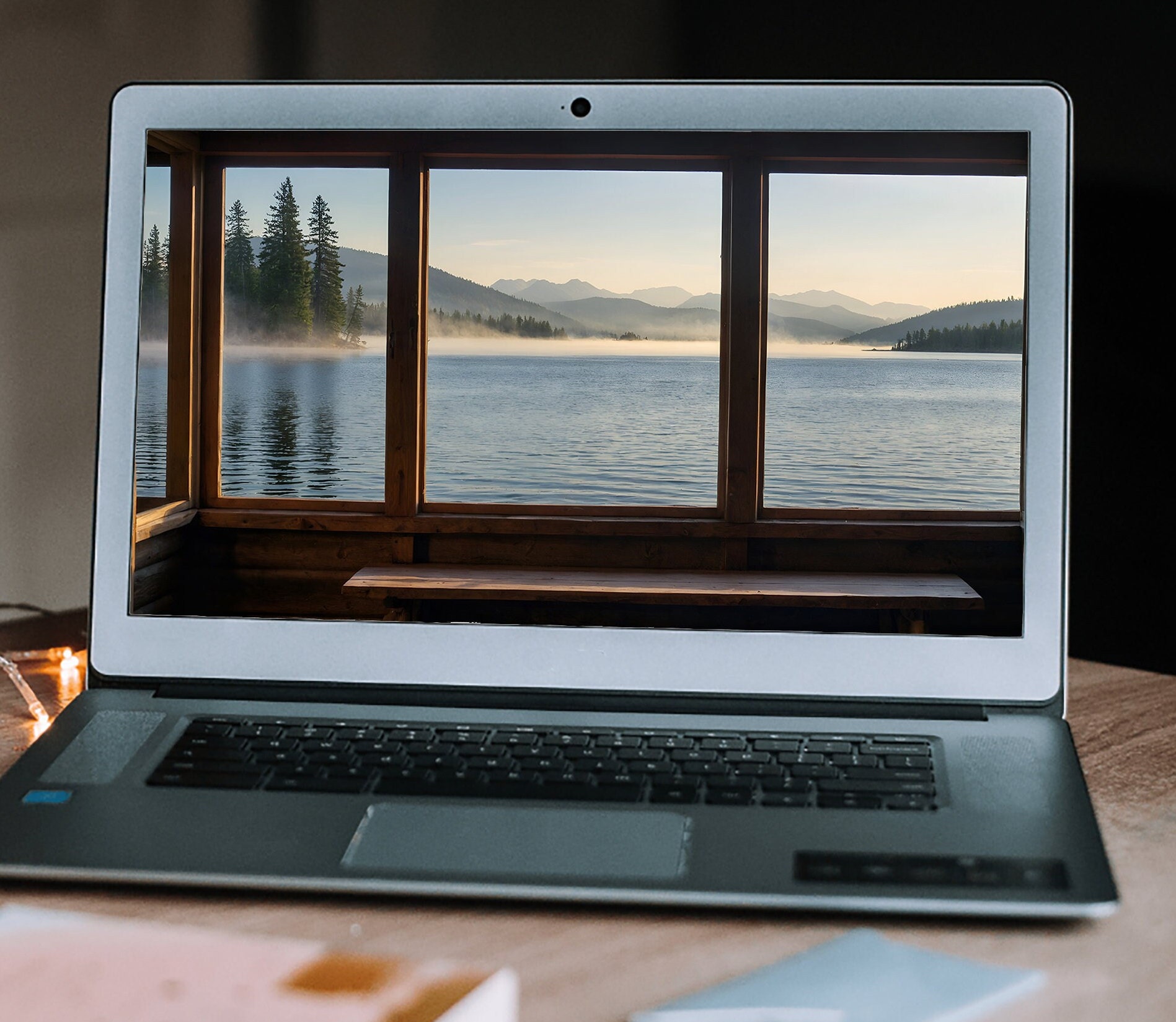 Lake View Zoom Background Virtual Office for Meetings, Cozy Cabin ...